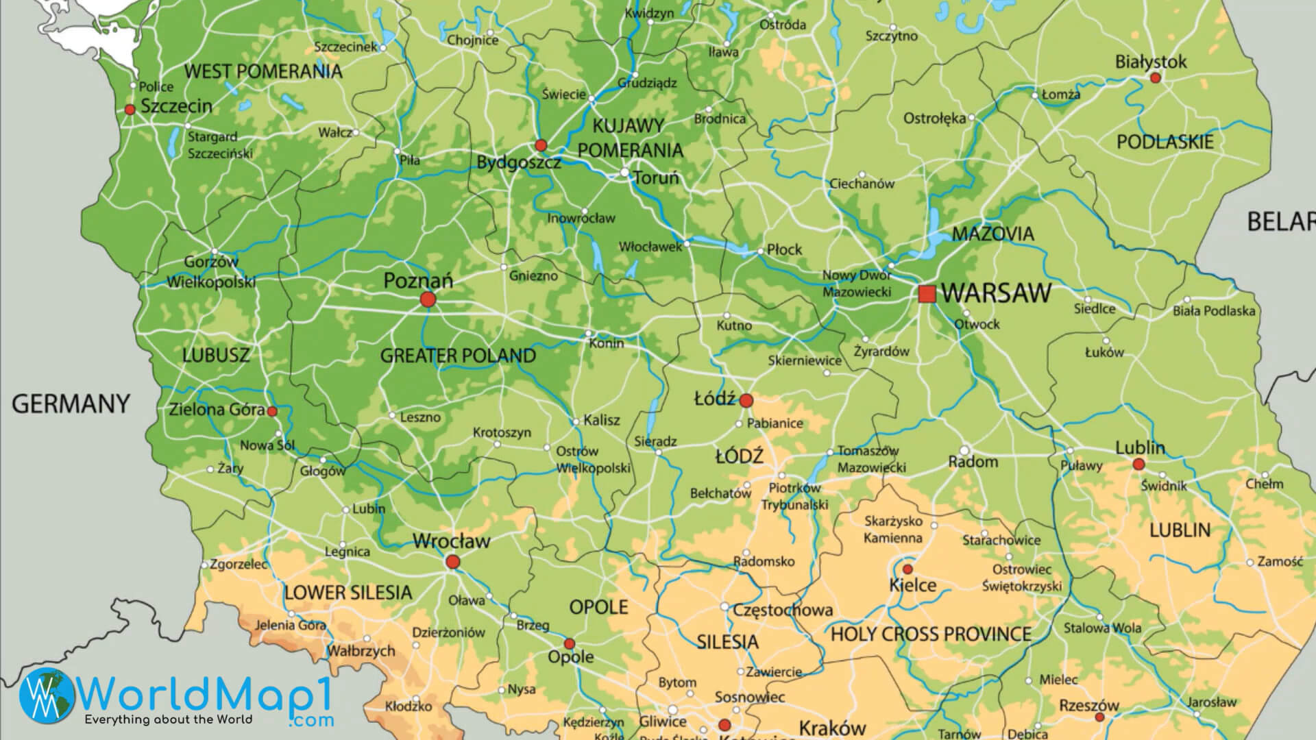 Carte détaillée de la Pologne