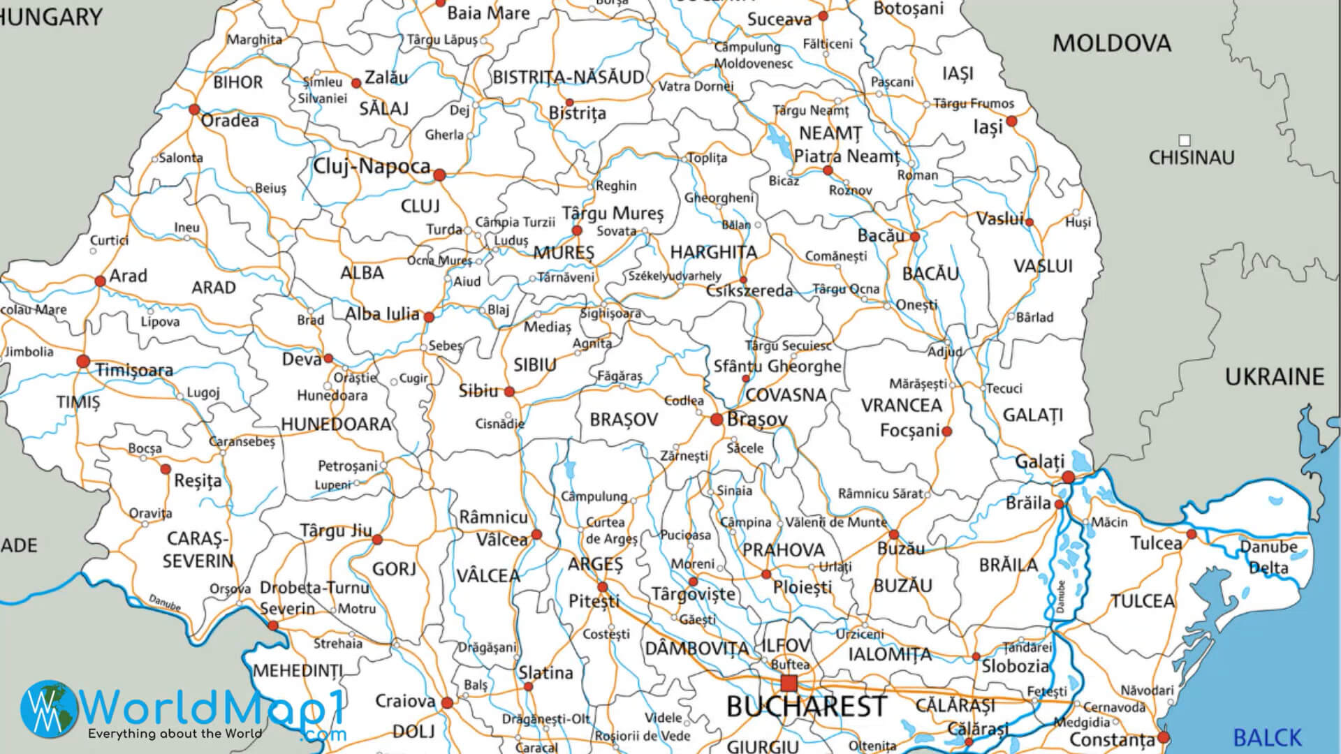 Carte détaillée de la Roumanie