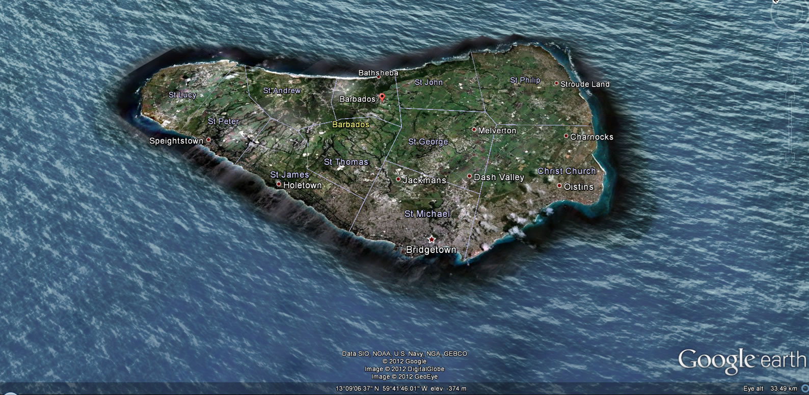 Barbade Carte et Image Satellite