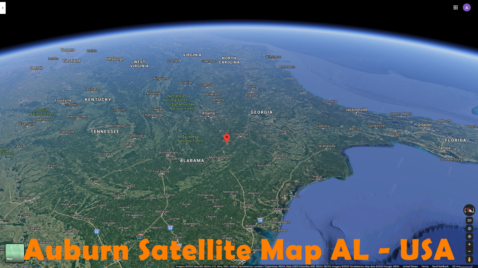 Auburn Alabama Plan et Image Satellite