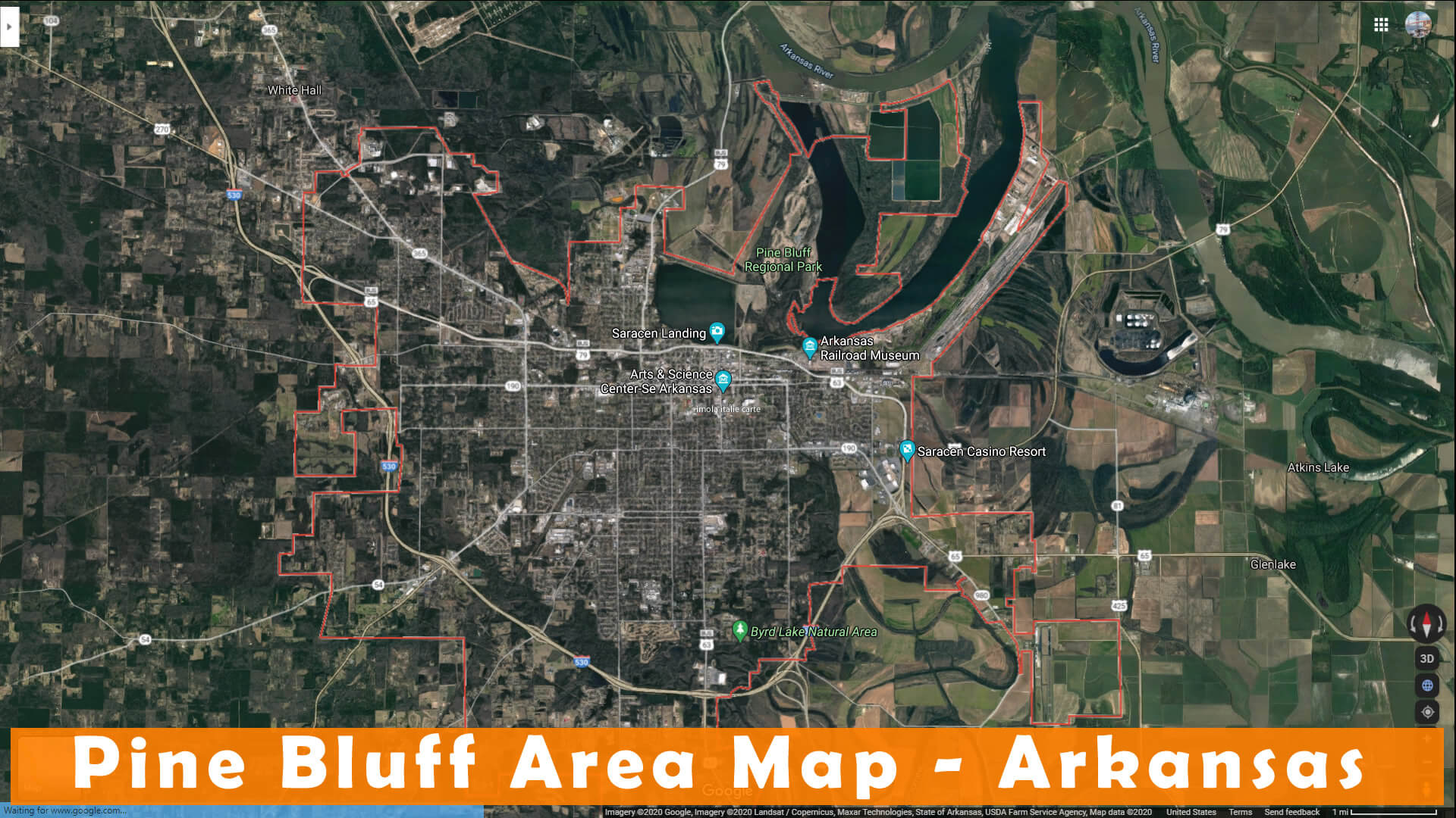 Pine Bluff Arkansas Plan et Image Satellite