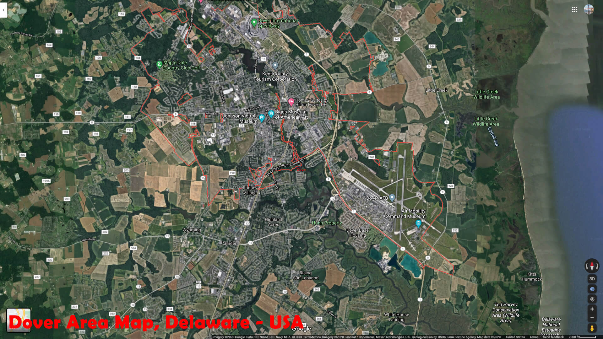 Dover Delaware Plan et Image Satellite