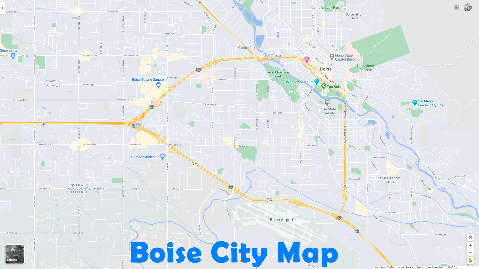 Boise City idaho Plan et Image Satellite