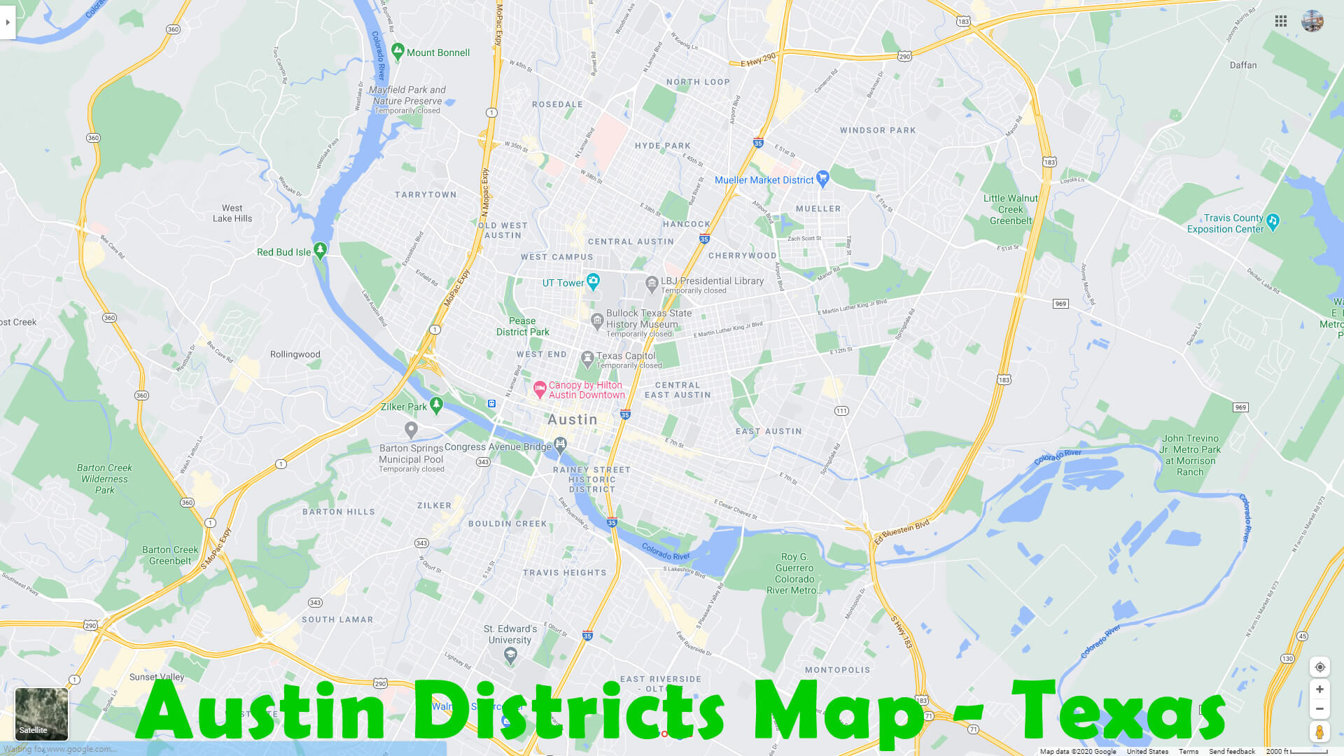 Austin Texas Plan et Image Satellite
