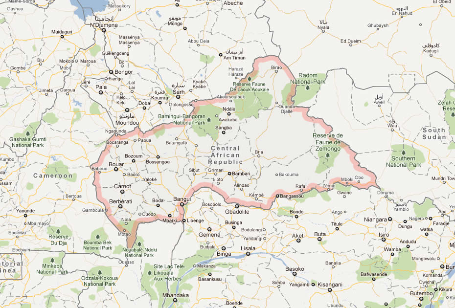 Republique Centrafricaine Carte et Image Satellite