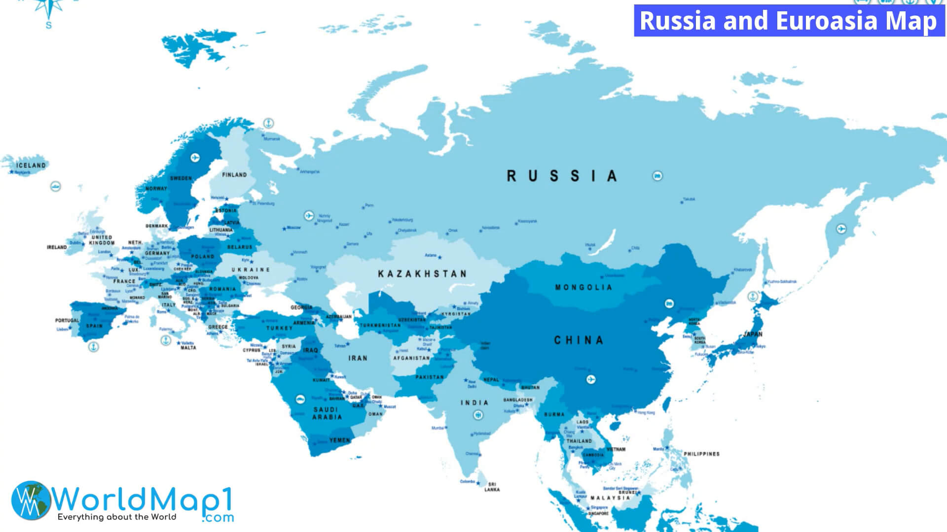Carte de la Russie et de l'Europe
